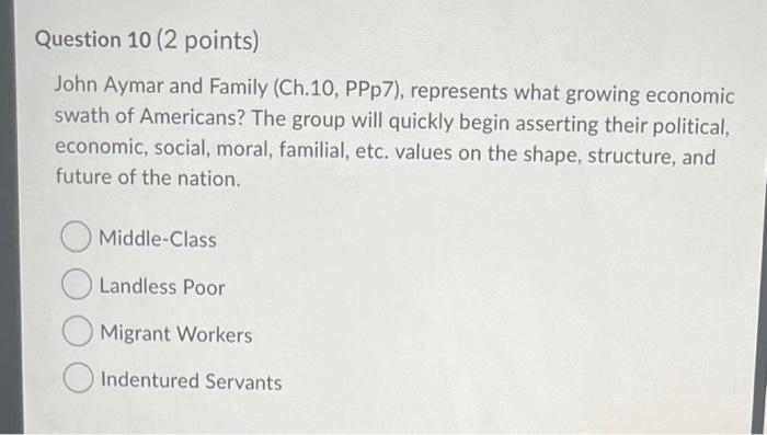 John Aymar and Family (Ch.10, PPp7), represents what | Chegg.com