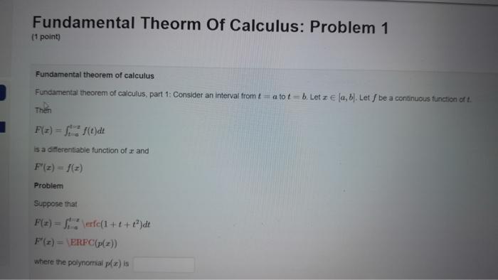 Solved Fundamental Theorm Of Calculus: Problem 1 [1 point) | Chegg.com