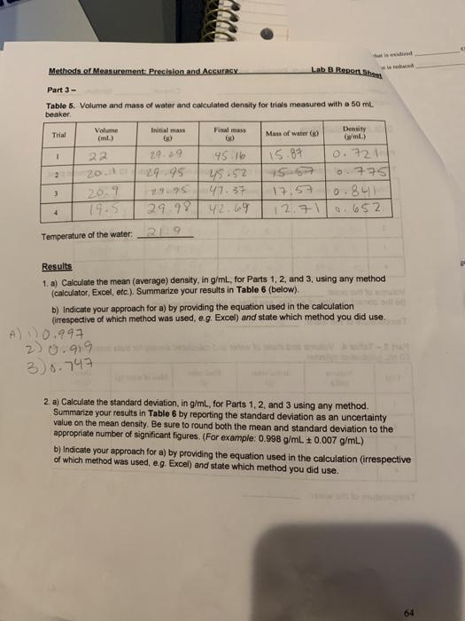 Solved Methods of Measurement: Precision and Accuracy Lab.B | Chegg.com