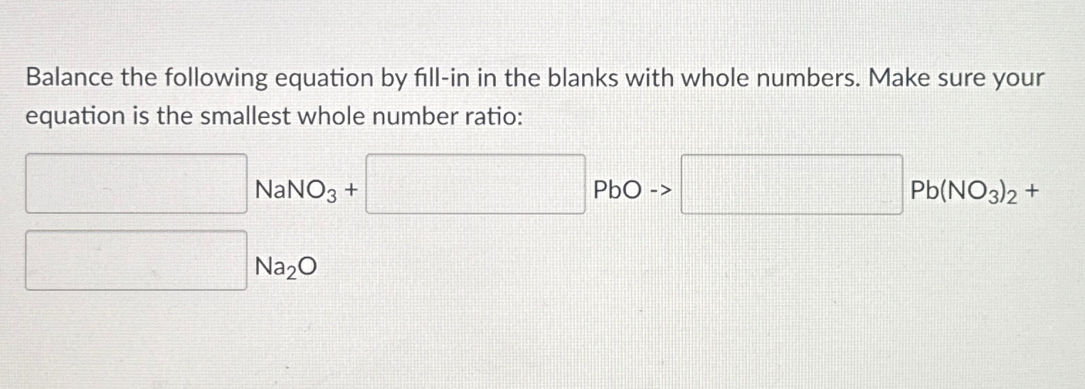 Balance the following equation by fill-in in the | Chegg.com
