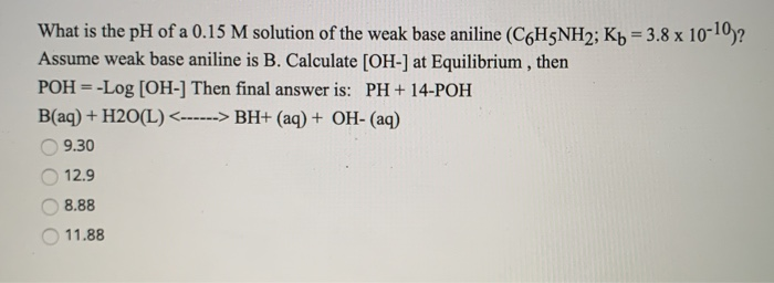 Solved What is the pH of a 0.15 M solution of the weak base | Chegg.com