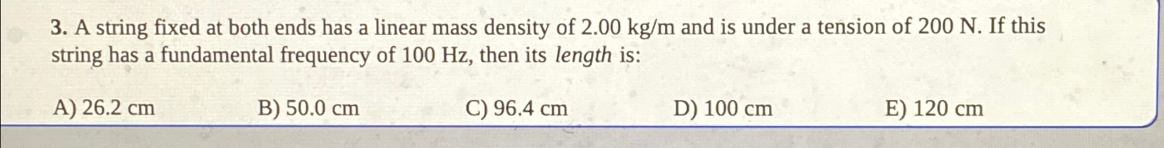 Solved A string fixed at both ends has a linear mass density | Chegg.com