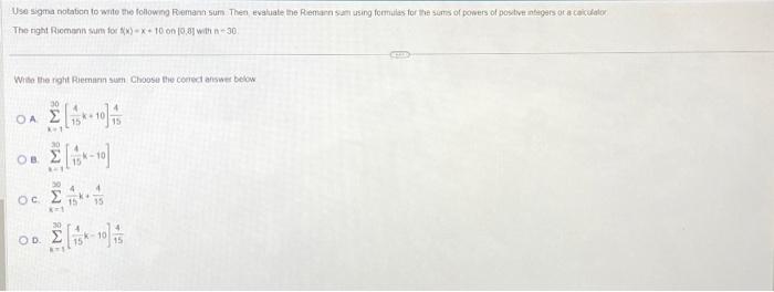 Solved Use sigma notation to write the following Riemann sum | Chegg.com