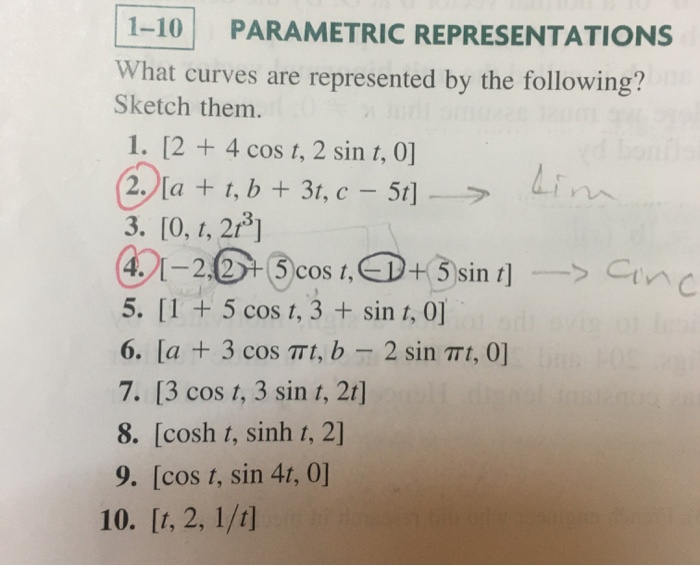 Solved 1-10 PARAMETRIC REPRESENTATIONS What curves are | Chegg.com