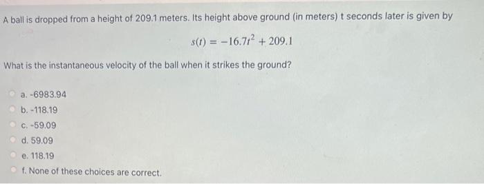Solved A ball is dropped from a height of 209.1 meters. Its | Chegg.com