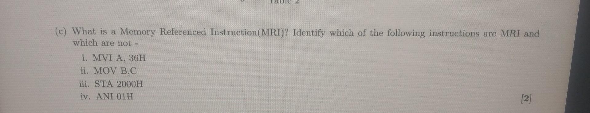 Solved (c) What is a Memory Referenced Instruction(MRI)? | Chegg.com