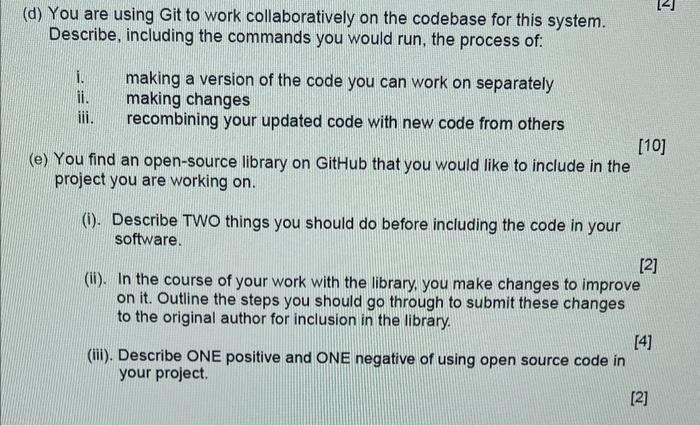 Solved (d) You are using Git to work collaboratively on the | Chegg.com