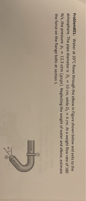 Solved Problem#01: Water at 20°C flows through the elbow in | Chegg.com