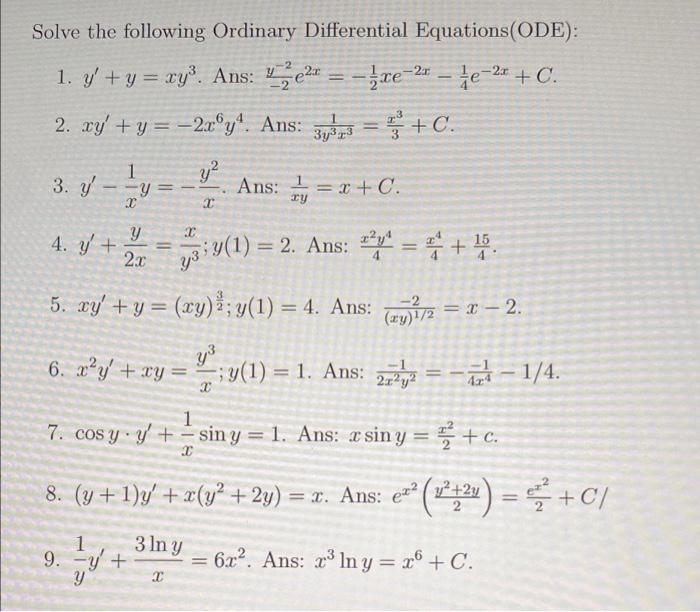 Solved Solve the following Ordinary Differential | Chegg.com