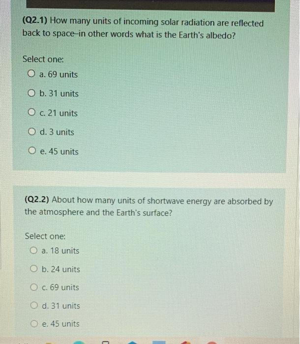 Solved (2.0) SHORTWAVE ENERGY BUDGET Using what you learned | Chegg.com