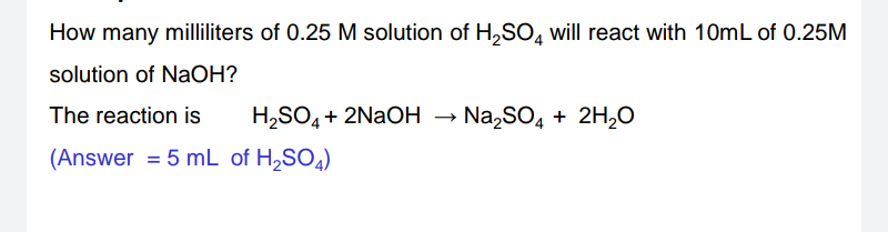 Solved How many milliliters of 0.25 M solution of H2SO4 will | Chegg.com