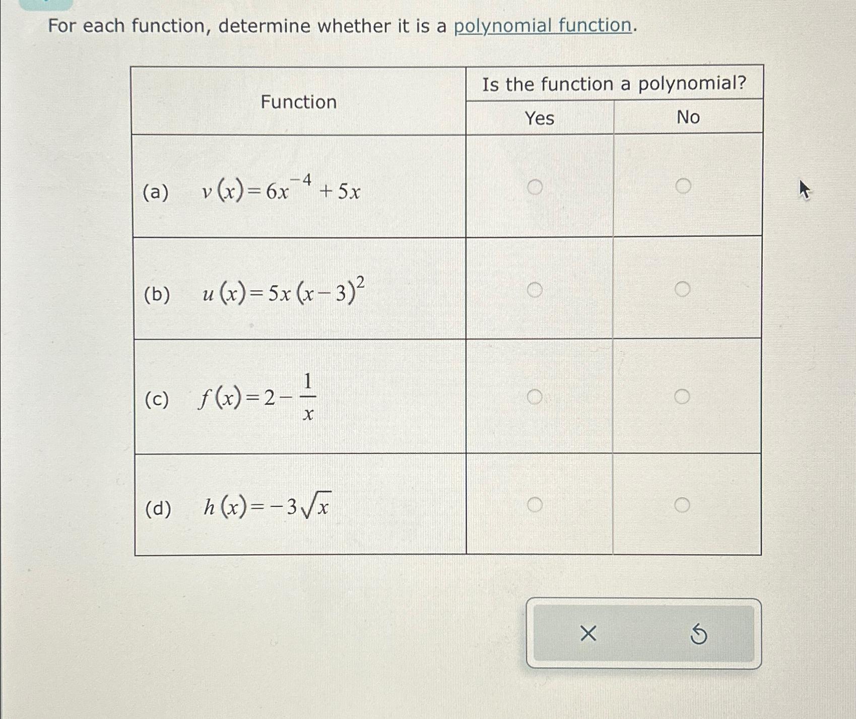 Solved For each function, determine whether it is a | Chegg.com