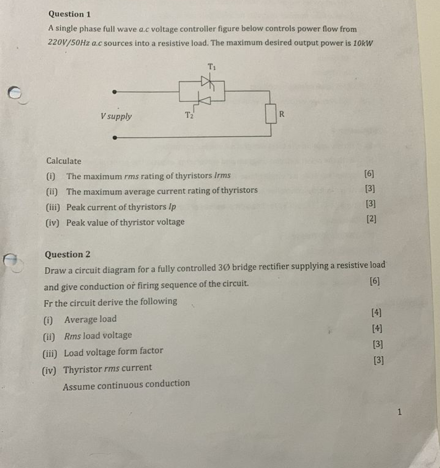 Solved Question 1A single phase full wave a.c voltage | Chegg.com