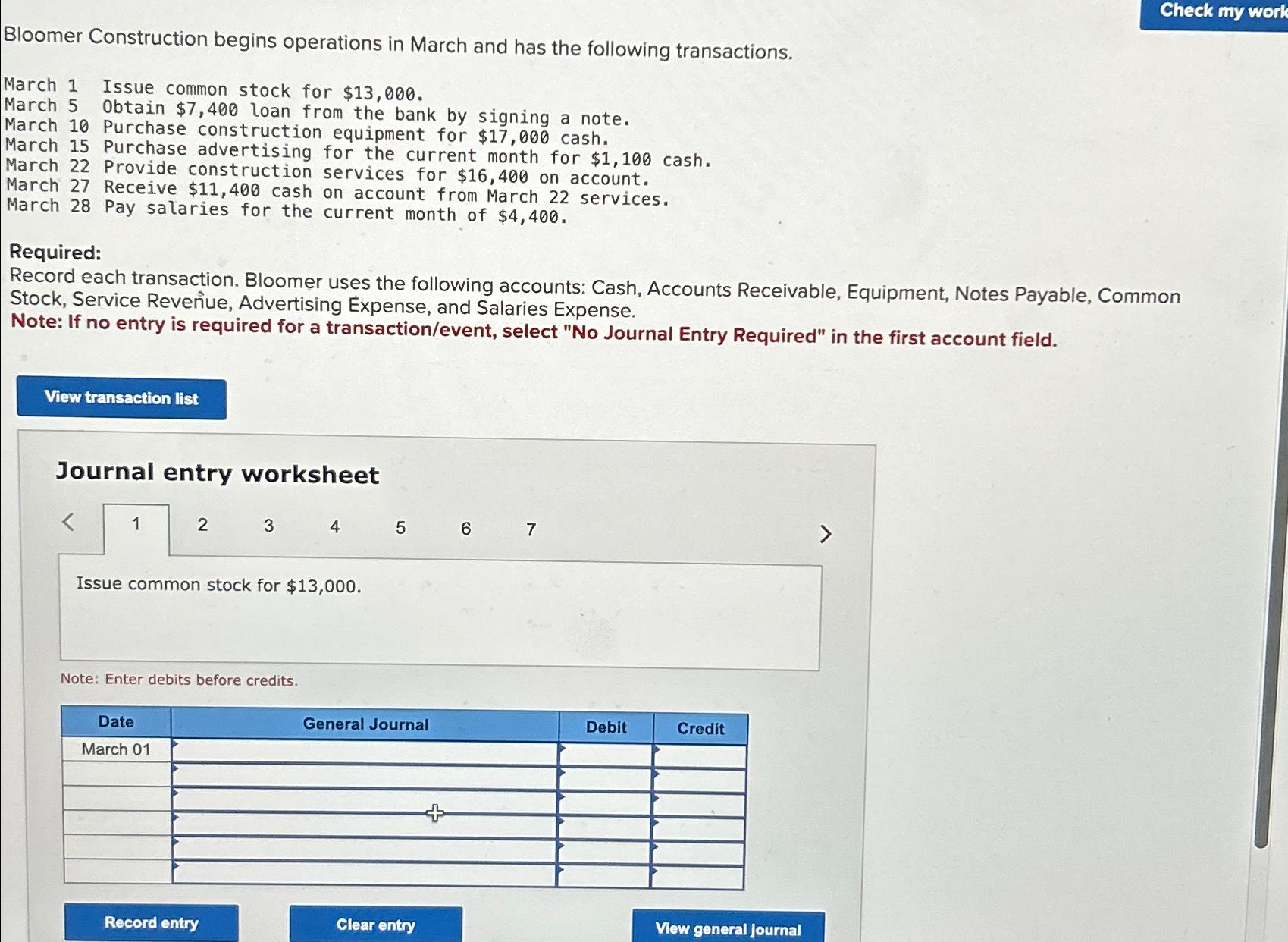 Solved Bloomer Construction begins operations in March and | Chegg.com