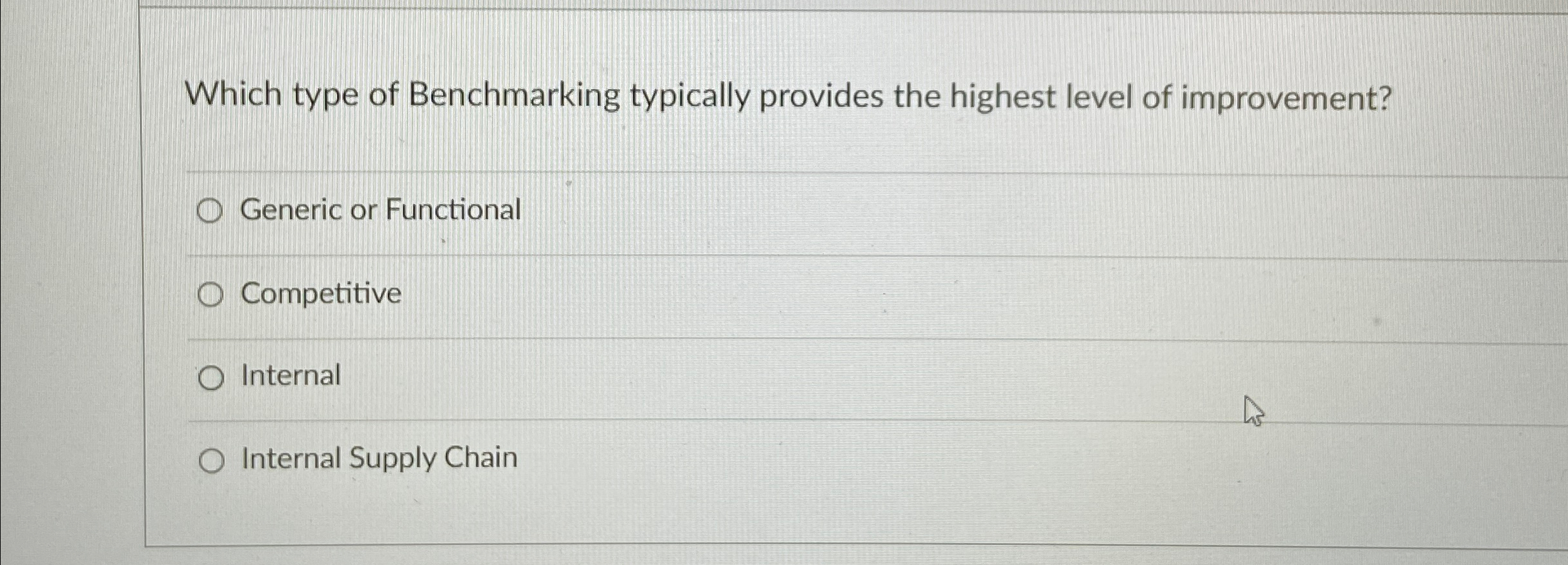 Solved Which type of Benchmarking typically provides the | Chegg.com