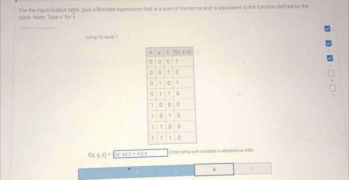 Solved For the input/output table, give a Boolean expression | Chegg.com