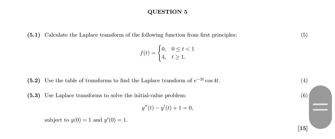 Solved (5.1) Calculate the Laplace transform of the | Chegg.com