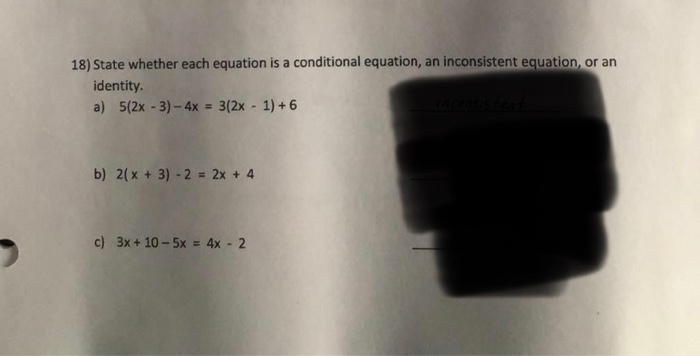 Solved 18 State Whether Each Equation Is A Conditional