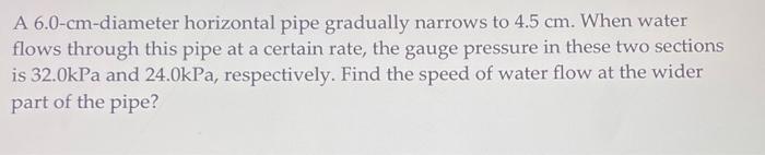 Solved A 6.0 -cm-diameter horizontal pipe gradually narrows | Chegg.com