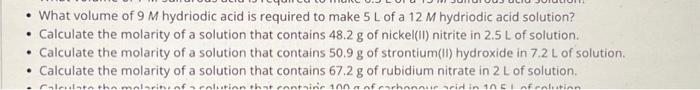 Solved - What volume of \\( 9 \\mathrm{M} \\) hydriodic acid | Chegg.com