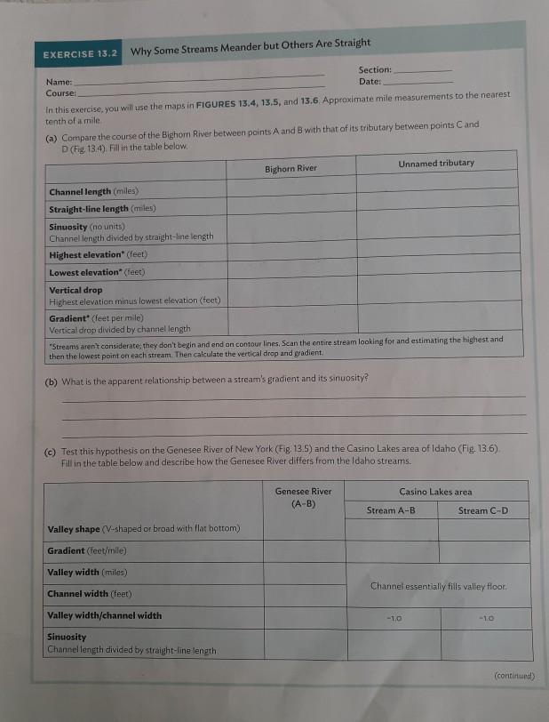 EXERCISE 13.2 Why Some Streams Meander but Others Are | Chegg.com