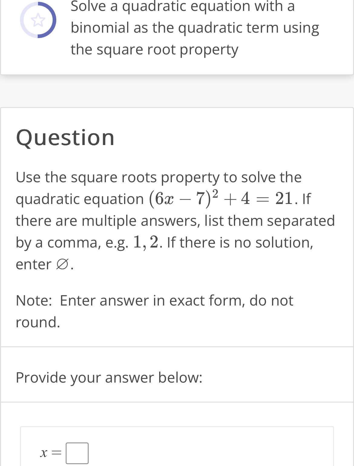 Solved Solve a quadratic equation with a binomial as the | Chegg.com