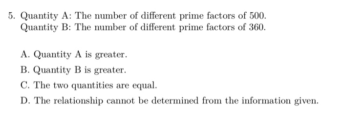 Solved 5. Quantity A: The number of different prime factors | Chegg.com