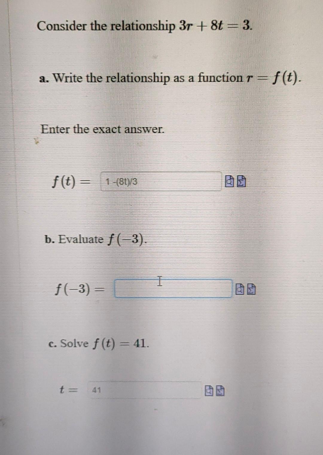 Solved Consider the relationship 3r+8t=3. a. Write the | Chegg.com