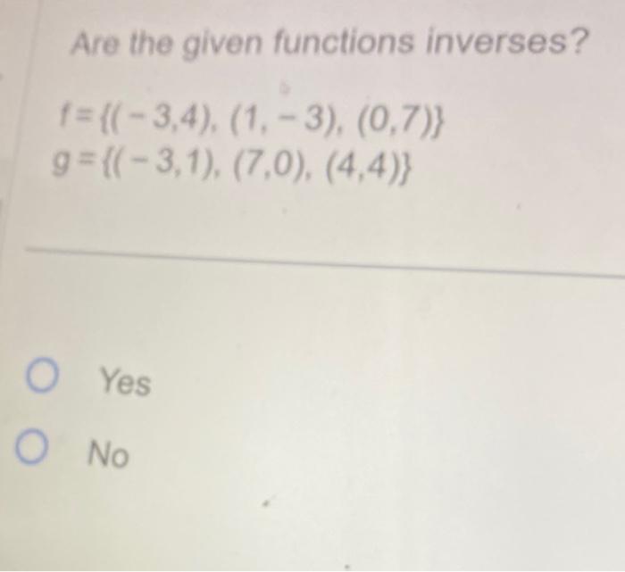 Solved Are the given functions inverses? | Chegg.com