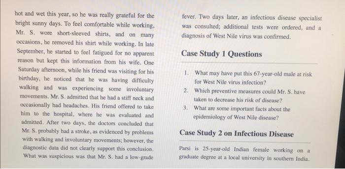 Solved Case Study 1 on Infectious Disease Mr. S., a recently | Chegg.com