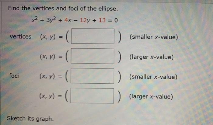 Solved Find the vertices and foci of the ellipse. x2 + 3y2 + | Chegg.com