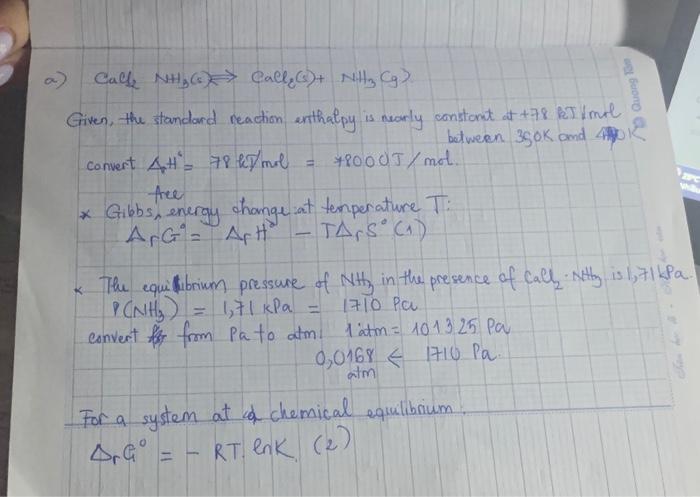 Solved Q1. The standard reaction enthalpy for the | Chegg.com