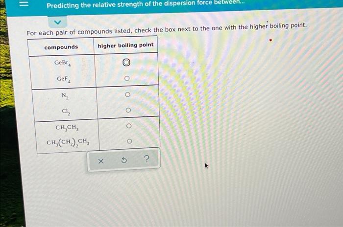 Solved Predicting the relative strength of the dispersion | Chegg.com