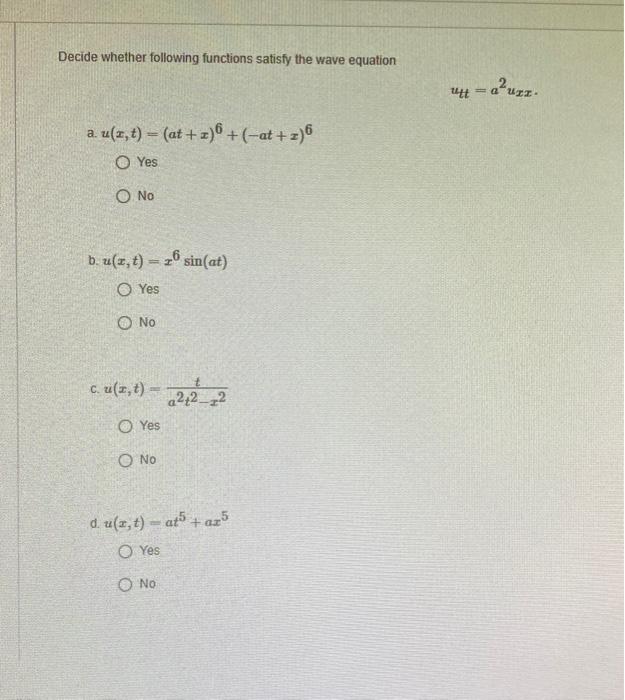 Solved Decide whether following functions satisfy the wave | Chegg.com