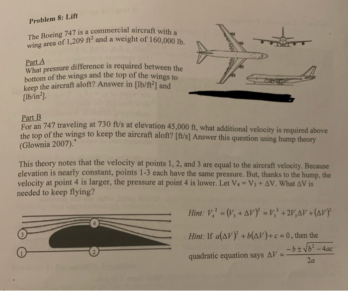 Solved Problem 8: Lift The Boeing 747 is a commercial | Chegg.com