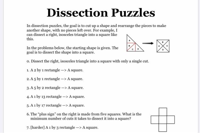 Solved Dissection Puzzles In dissection puzzles, the goal is | Chegg.com