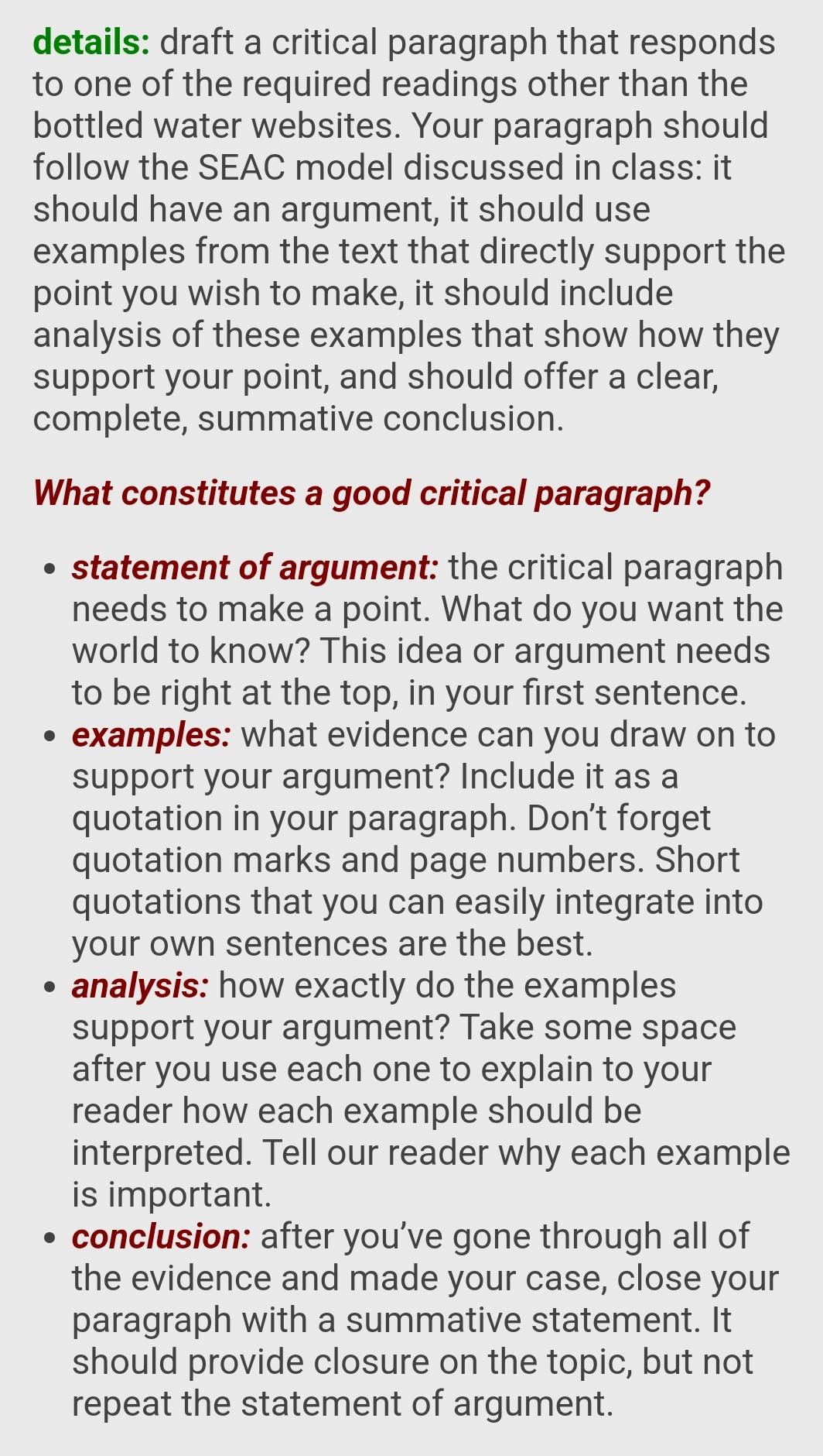details: draft a critical paragraph that responds to | Chegg.com