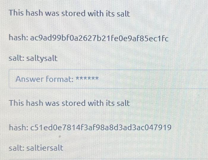 Solved This hash was stored with its salt hash: | Chegg.com