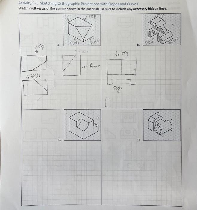 Solved Activity 5-1. Sketching Orthographic Projections with | Chegg.com