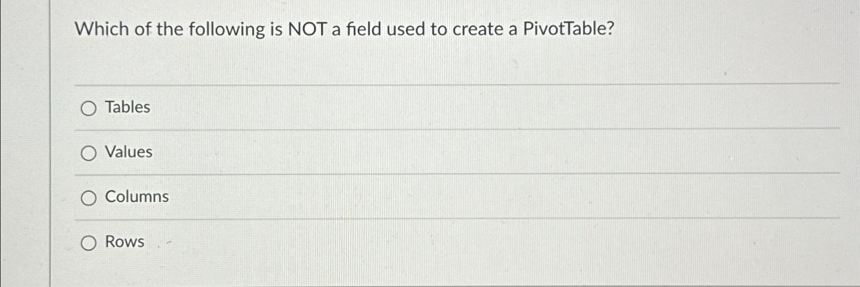 Solved Which of the following is NOT a field used to create | Chegg.com
