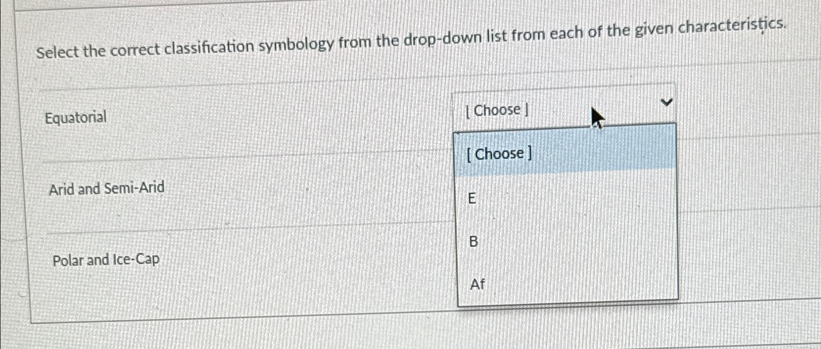 Solved Select the correct classification symbology from the | Chegg.com