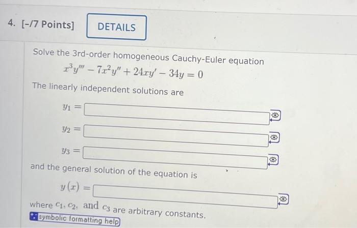 Solved Solve the 3rd-order homogeneous Cauchy-Euler equation | Chegg.com