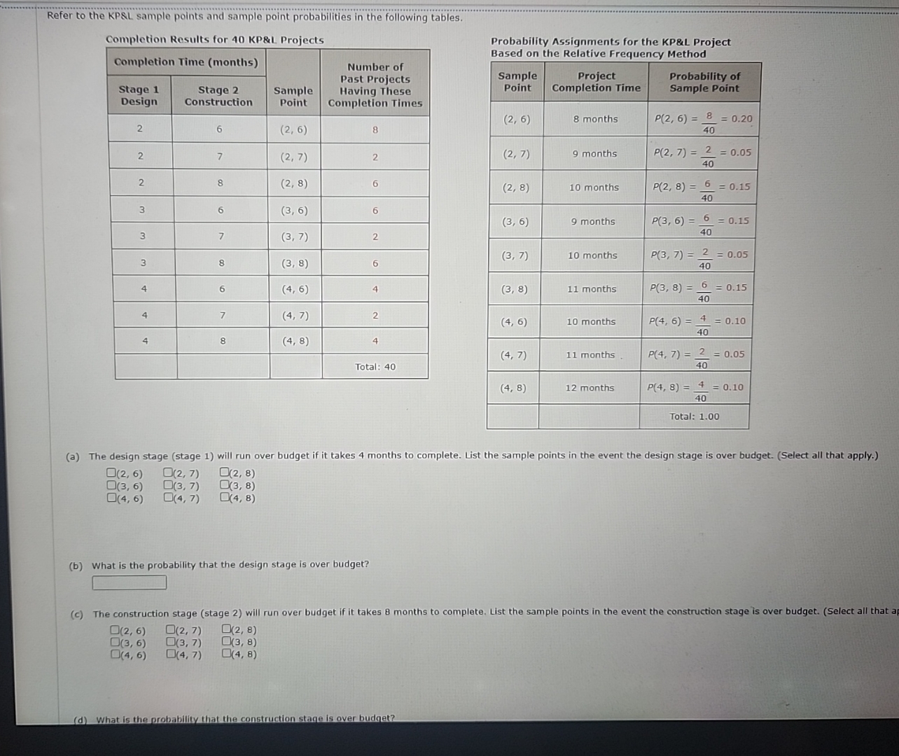 Solved Refer to the KP&L sample points and sample point | Chegg.com