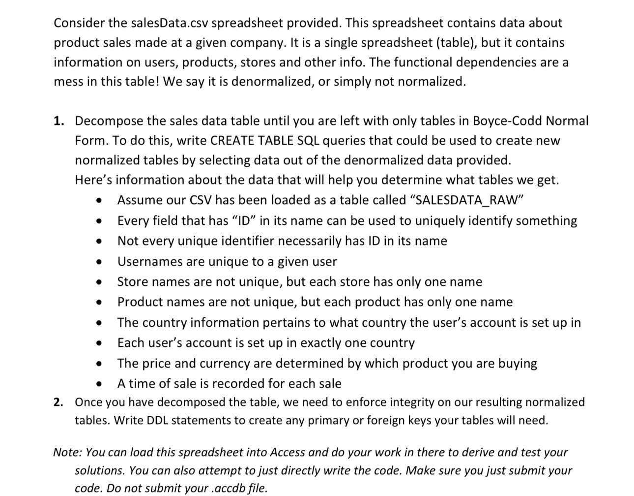 Solved Consider the salesData.csv spreadsheet provided. This | Chegg.com