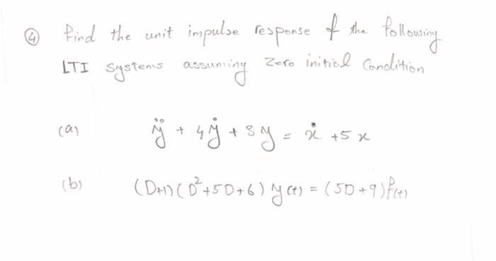 Solved (4) Find the unit impulse response ff the following | Chegg.com