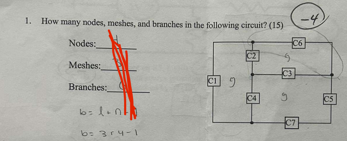 Solved How Many Nodes Meshes And Branches In The Following