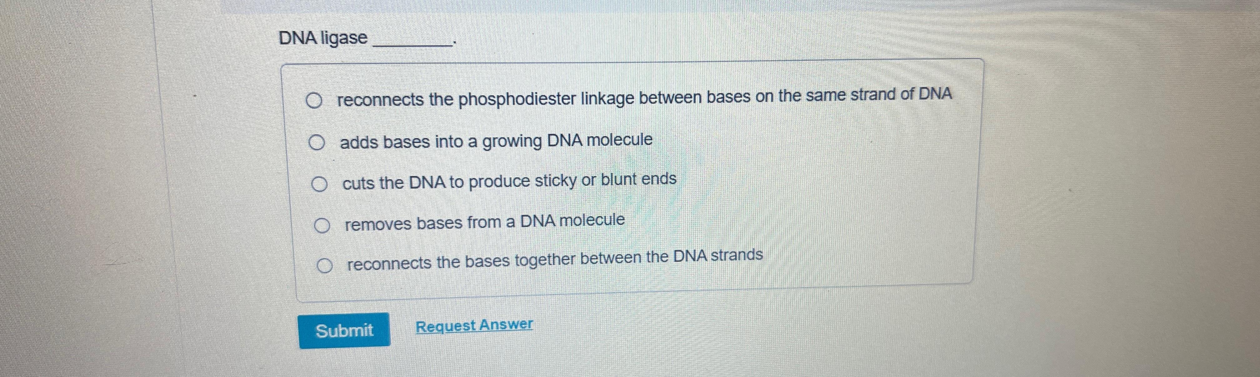 Solved DNA ligasereconnects the phosphodiester linkage | Chegg.com