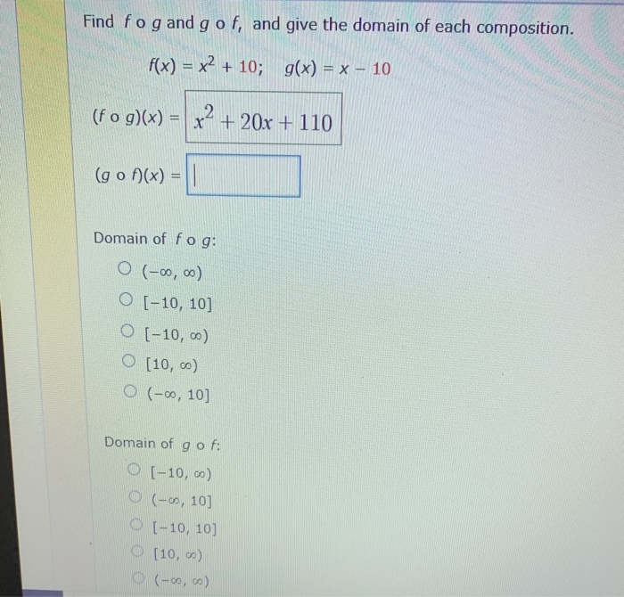 Solved Find fog and gof, and give the domain of each | Chegg.com