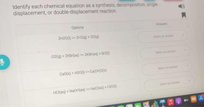 Solved Identify each chemical equation as a synthesis, | Chegg.com