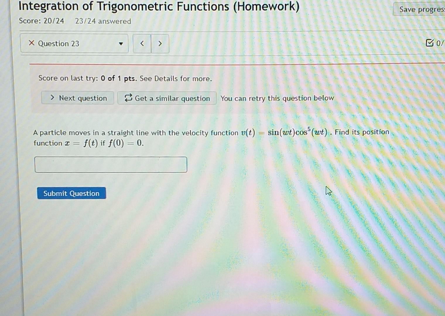 Solved Integration of Trigonometric Functions (Homework) | Chegg.com